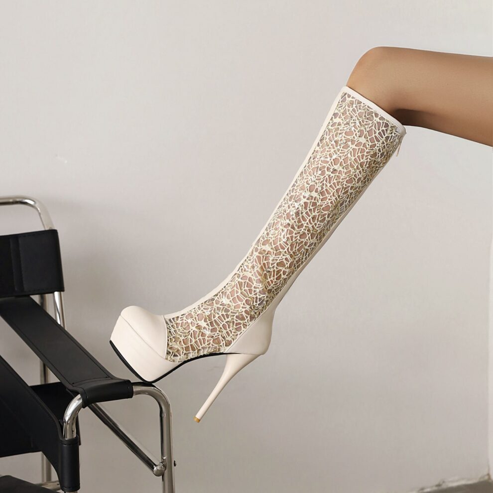 Bottes hautes d'été en maille dentelle à talons aiguilles - SamBottes