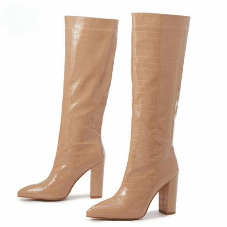 Bottes marrons effet croco brillant à talons hauts carrés - SamBottes